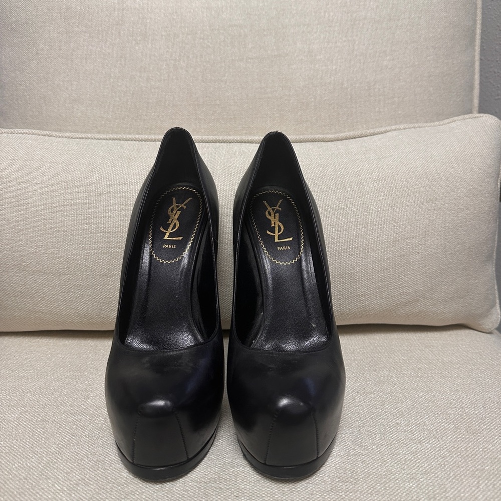 Ysl Black Embossed Patent Leather Platform Pumps - Gem
